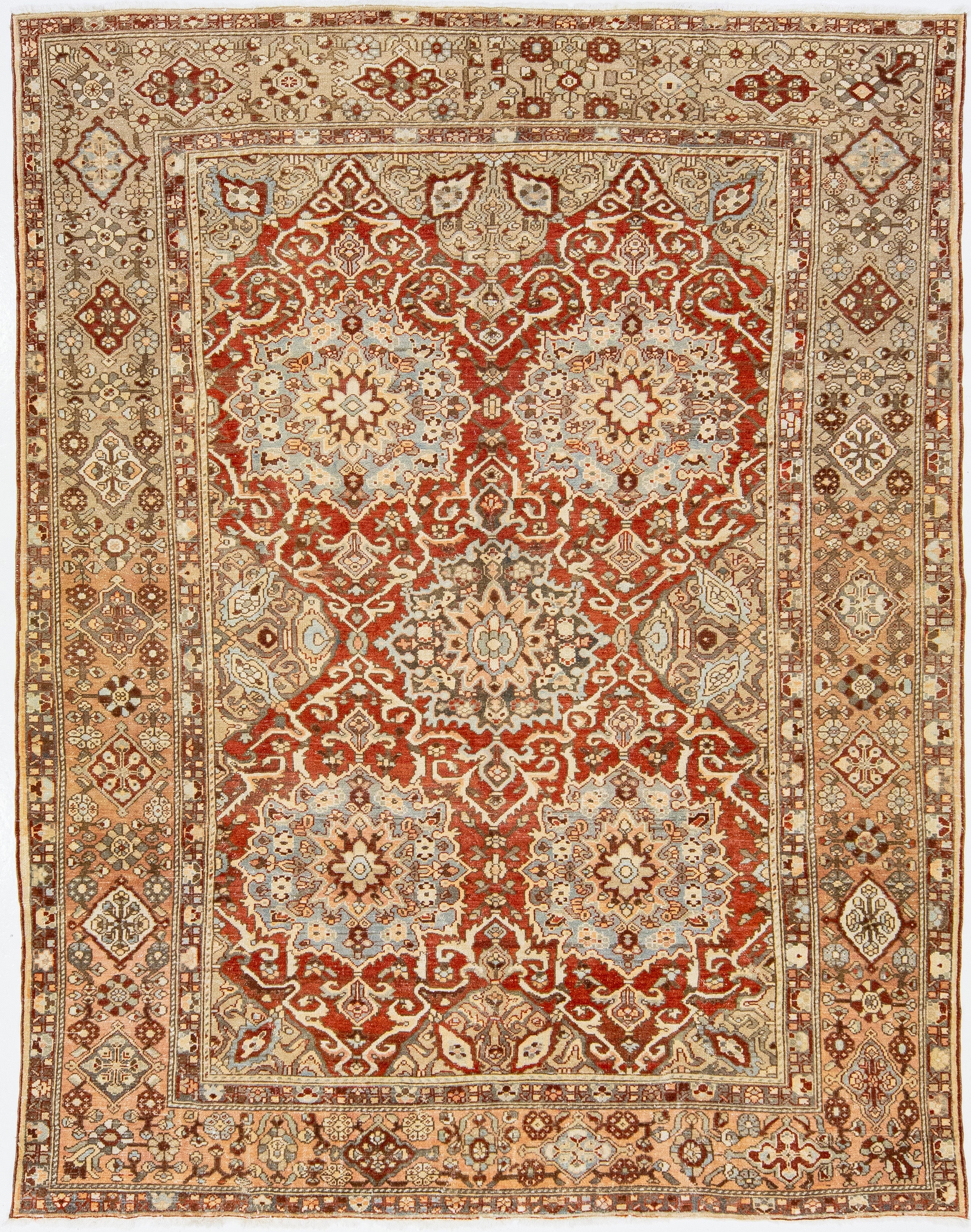 Rosette Persian Bakhtiari Wool Rug Handmade In Rust Color For Sale at ...