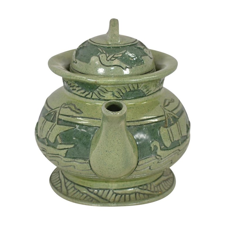 Roseville Della Robbia 1906 Art Pottery Green Ships Nautical Teapot 7 ...