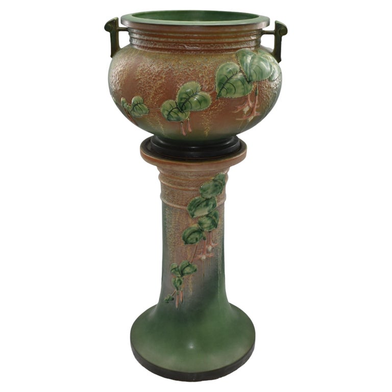 Roseville Fuchsia Green 1938 Vintage Art Pottery Jardiniere Pedestal ...
