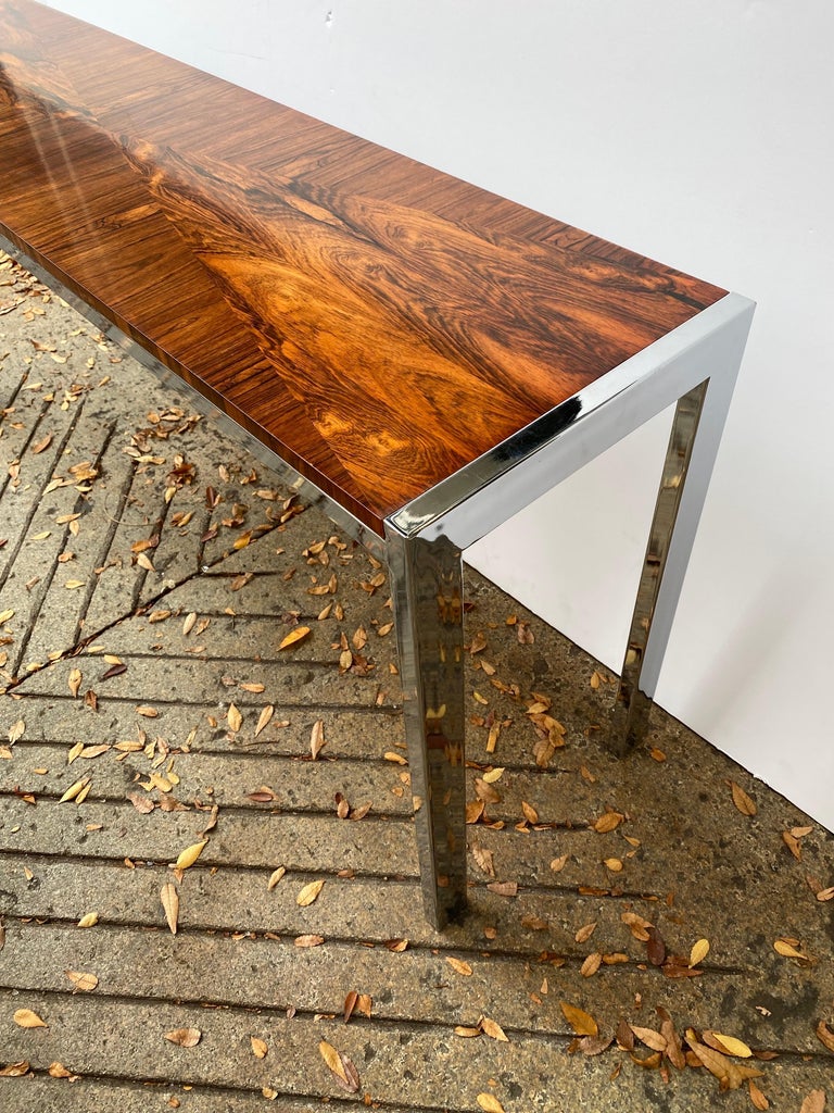 Rosewood and Chrome Console in the Style of Milo Baughman at 1stDibs