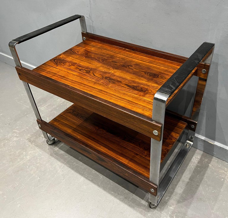 Rosewood and Chrome Rolling Drinks Trolley by Richard Young, Mid ...