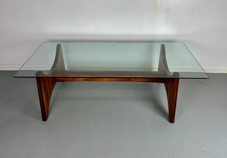 Mid Century Rosewood and Glass Large Rectangular Coffee Table by Torpe of Norway For Sale at 1stDibs
