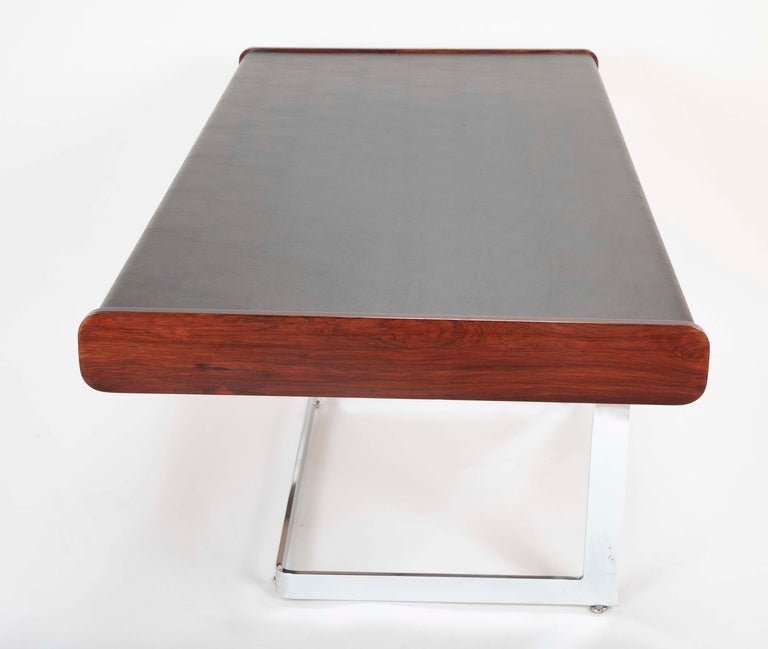 Rosewood and Leather Desk on Floating Chrome Base by Ste. Marie Laurent ...