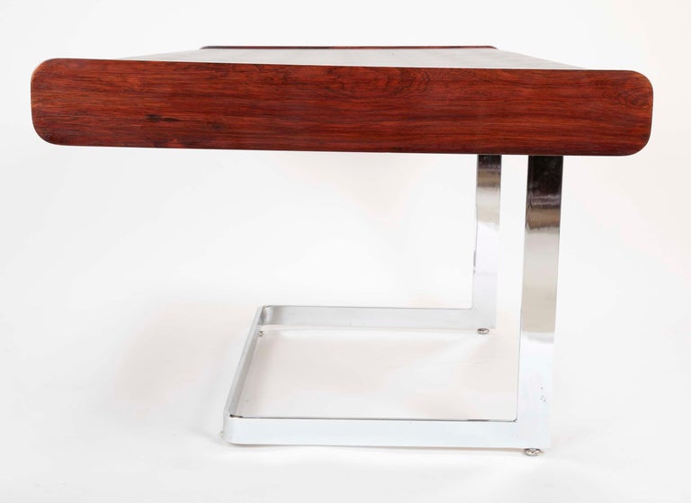 Rosewood and Leather Desk on Floating Chrome Base by Ste. Marie Laurent ...