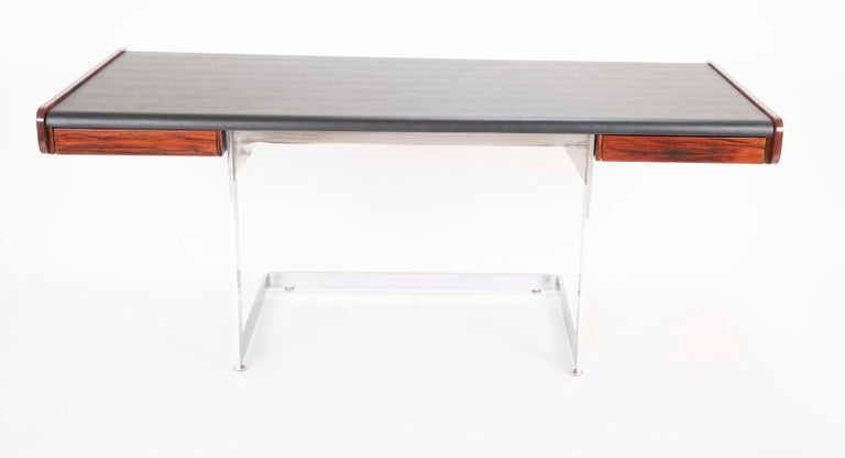 Rosewood and Leather Desk on Floating Chrome Base by Ste. Marie Laurent ...