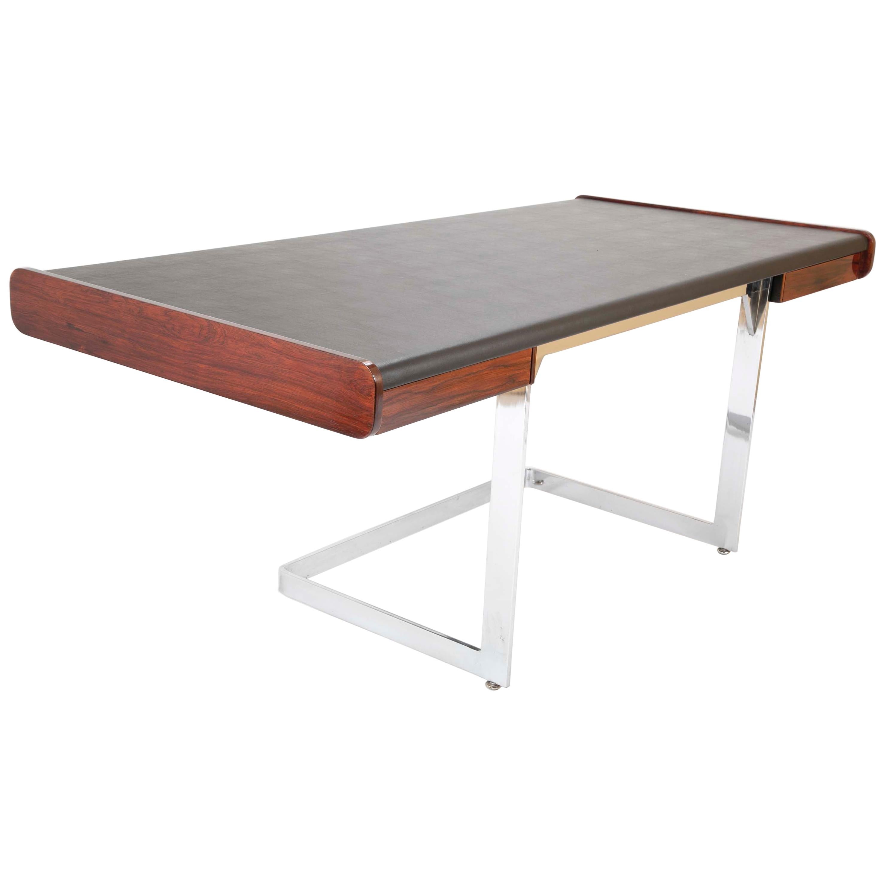 Rosewood and Leather Desk on Floating Chrome Base by Ste. Marie Laurent ...
