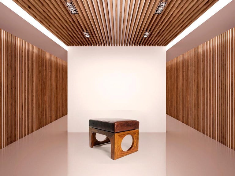 Rosewood and Leather Upholstered Bench For Sale at 1stDibs