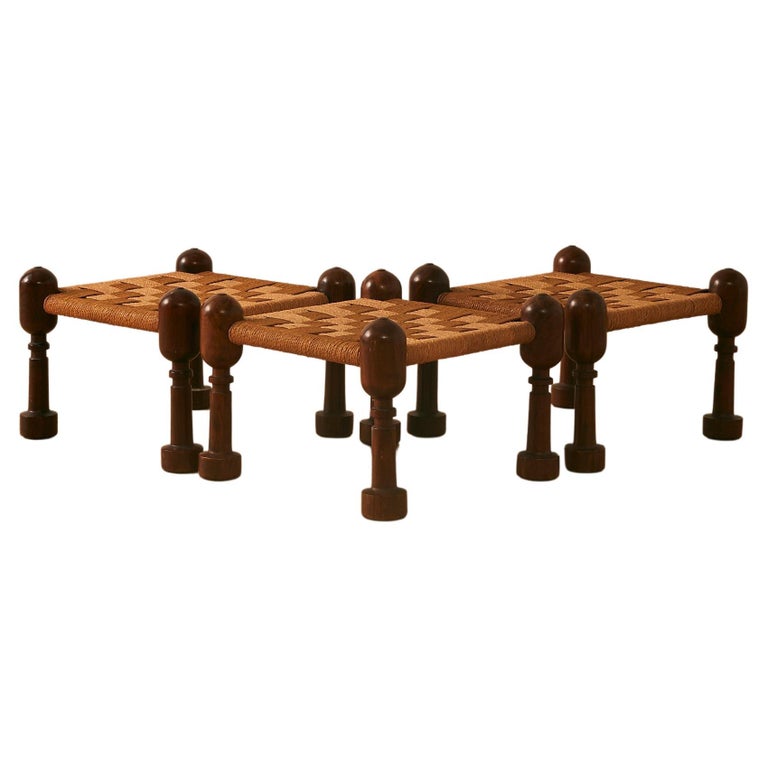 Rosewood and Rattan Footstool by M. Hayat and Bros For Sale at 1stDibs