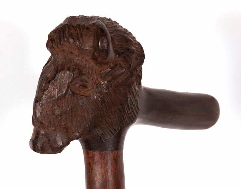 Rosewood Cane with Hand-Carved Buffalo Head, Ca 1940 For Sale at 1stDibs