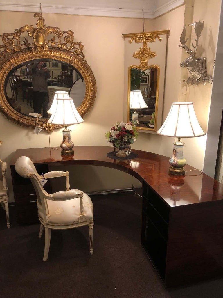 Rosewood Demilune Mid-Century Modern Jewelers or Large Office Desk For ...