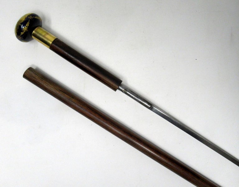 Rosewood Gentlemans Sword Stick Cane French Porcelain Pommel Rare, 19th ...