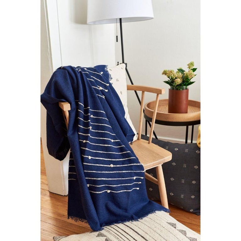Rosewood Indigo Handloom Throw / Blanket In Soft Merino In Stripes ...