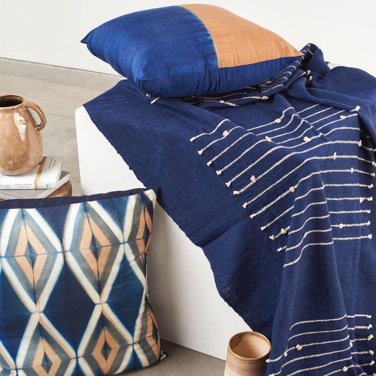 Rosewood Indigo Handloom Throw / Blanket In Soft Merino In Stripes ...