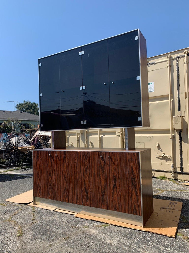 Rosewood Laminated Cabinet with Chrome Accents For Sale at 1stDibs