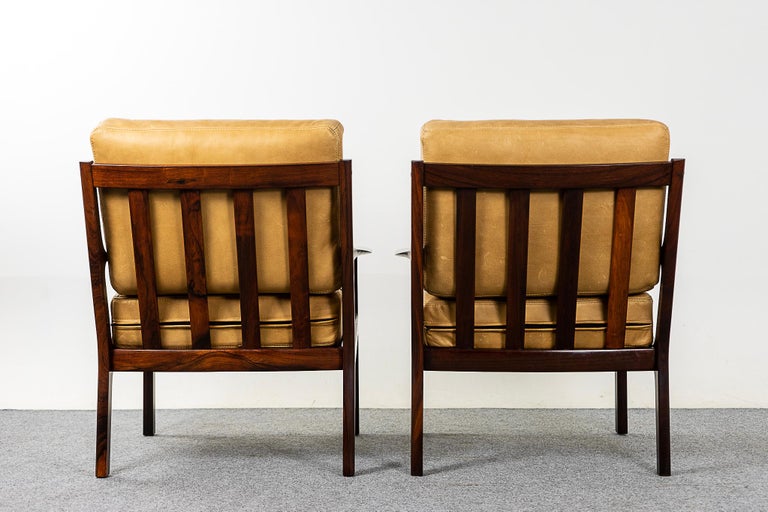 Rosewood and Leather Norwegian Lounge Chairs by Frederik Kayser For ...