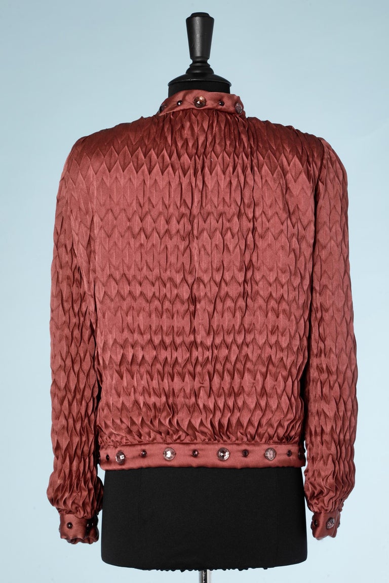 Rosewood silk origami pleated jacket with glass cabochons Krizia For ...