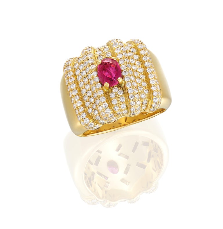 Rosior Contemporary Ruby and Diamond Cocktail Ring set in Yellow Gold ...
