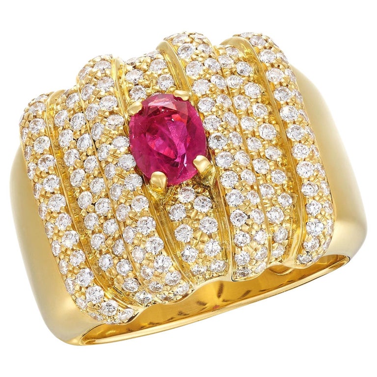 Rosior Contemporary Ruby and Diamond Cocktail Ring set in Yellow Gold ...
