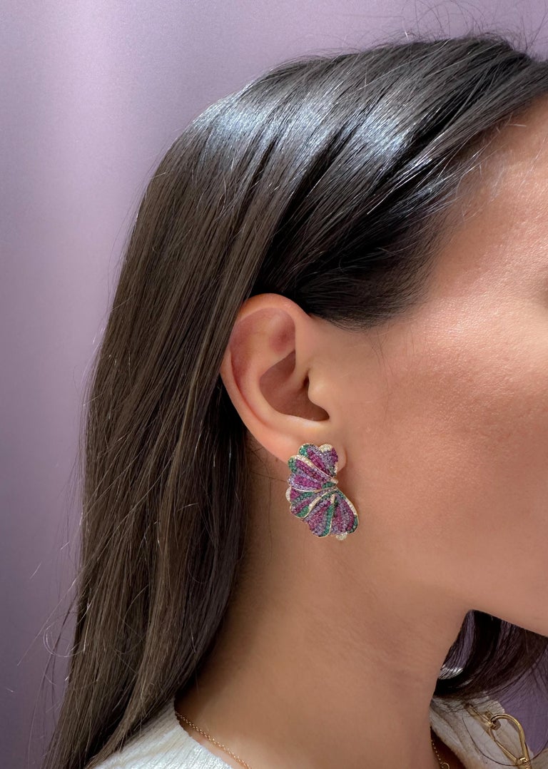 Diamond, Sapphire, Ruby and Emerald Drop Earrings Set in Yellow Gold ...