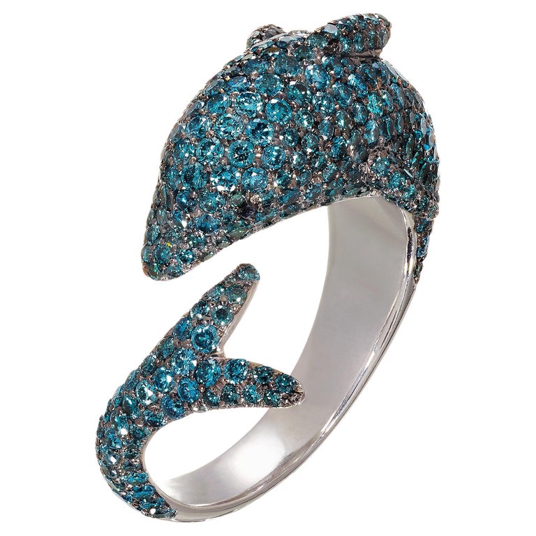 Rosior One-Off Blue Diamond "Dolphin" Cocktail Ring Set in White Gold ...