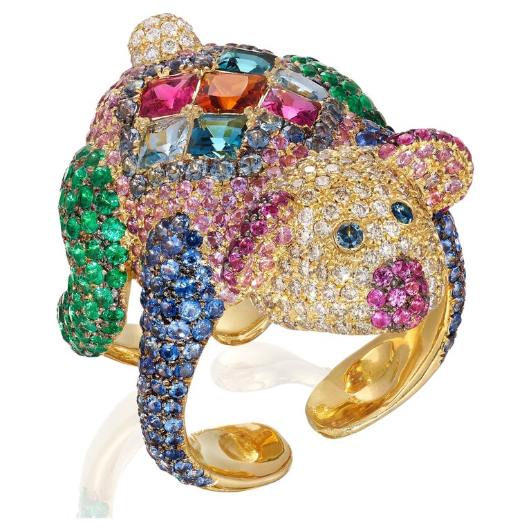 Rosior One-Off Contemporary "Koala" Cocktail Ring Set with Multicolor ...
