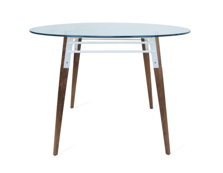 Ross Glass Dining Table Walnut White For Sale at 1stDibs