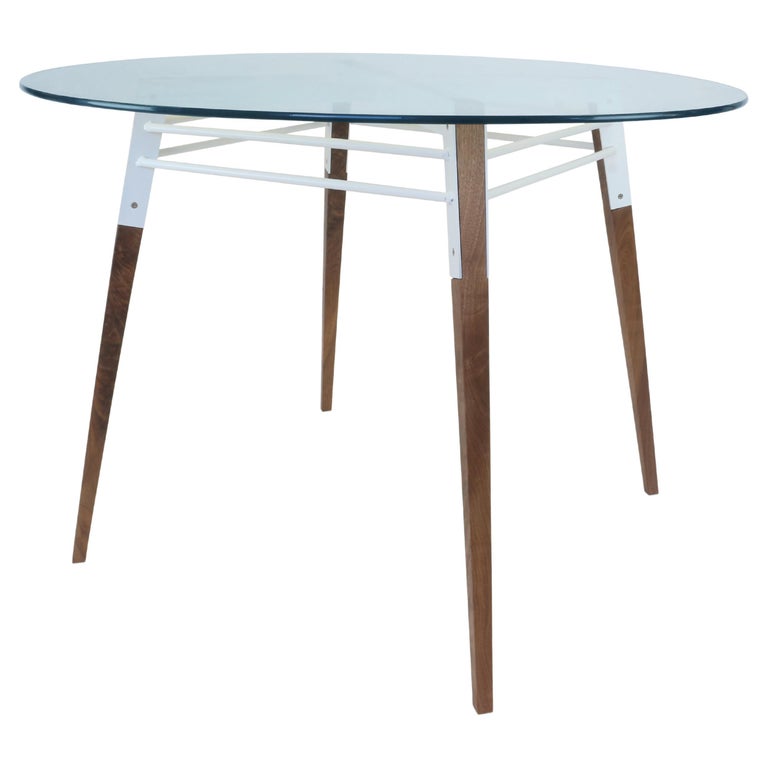 Ross Glass Dining Table Walnut White For Sale at 1stDibs