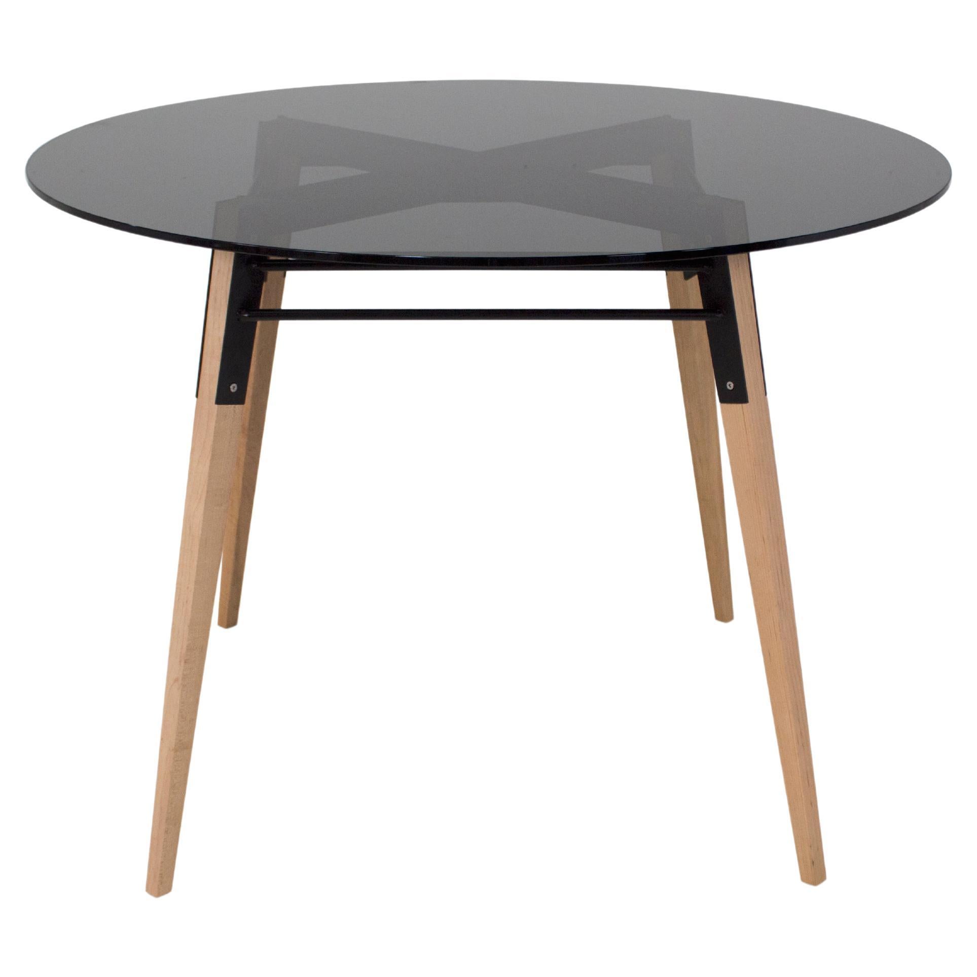 Smoked Glass Top, Cream Colored Legs Dining Table, France, Midcentury ...