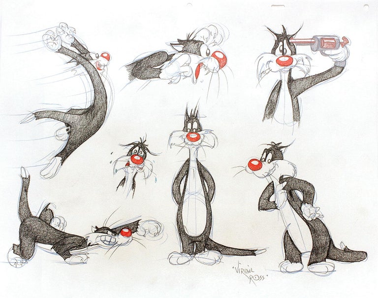 ROSS, Virgil. Sylvester The Cat. (SEVEN ORIGINAL DRAWINGS - c.1990's ...