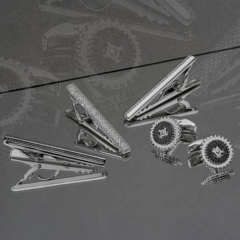 Rotating Gear Cufflinks with Black Diamond in Sterling Silver For Sale ...