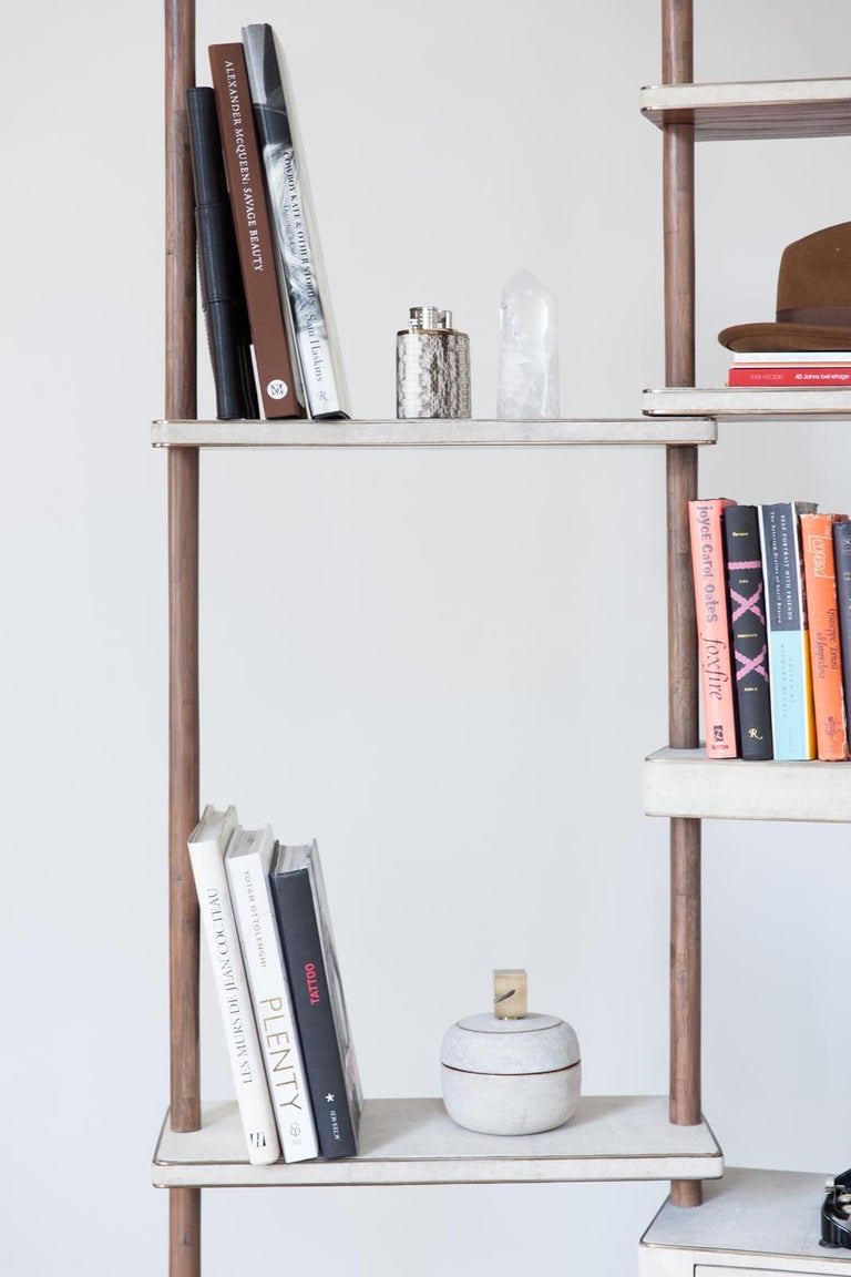 Rotating Shelving Unit with Full Body Mirror in Cream Shagreen by Kifu ...