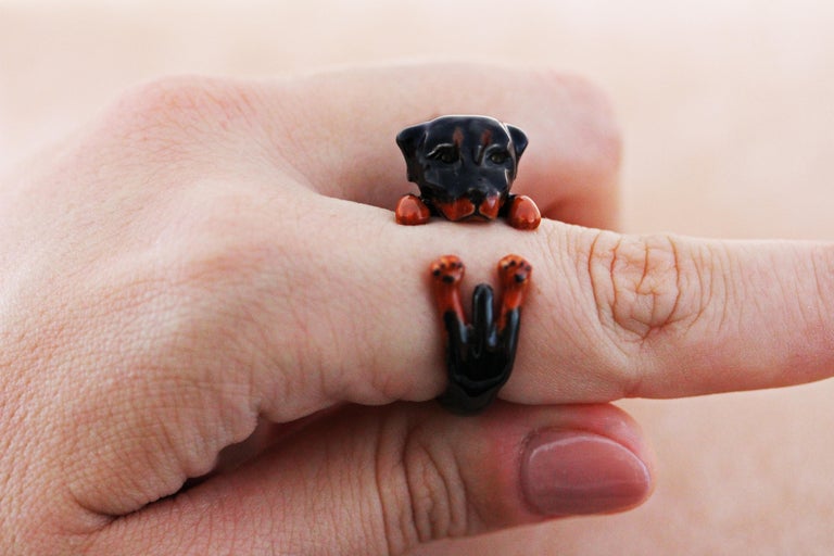 Rottweiler Dog Sterling Silver 925 Enamel Customizable Ring For Sale at ...