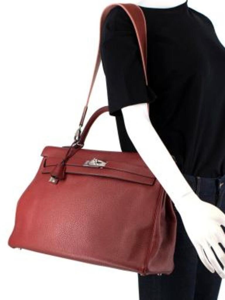 Rouge H Clemence Leather Kelly Retourne 40 PHW For Sale at 1stDibs