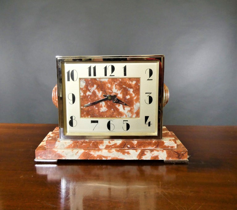 Rouge Marble and Chrome Art Deco Mantel Clock, Goldsmiths and ...