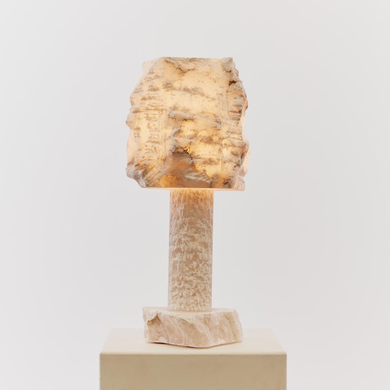 Rough Alabaster Sculptural Goblet Table Lamp For Sale at 1stDibs