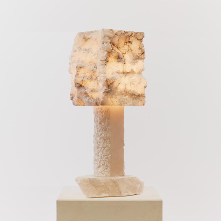 Rough Alabaster Sculptural Goblet Table Lamp For Sale at 1stDibs