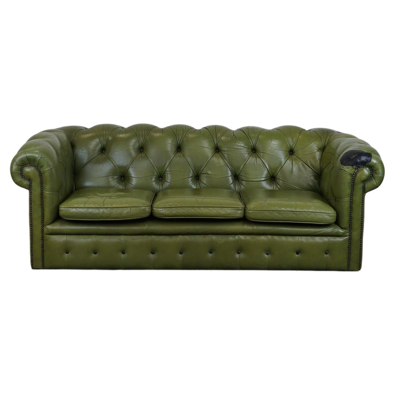 Very beautiful green leather English Springvale Chesterfield sofa, 2 ...