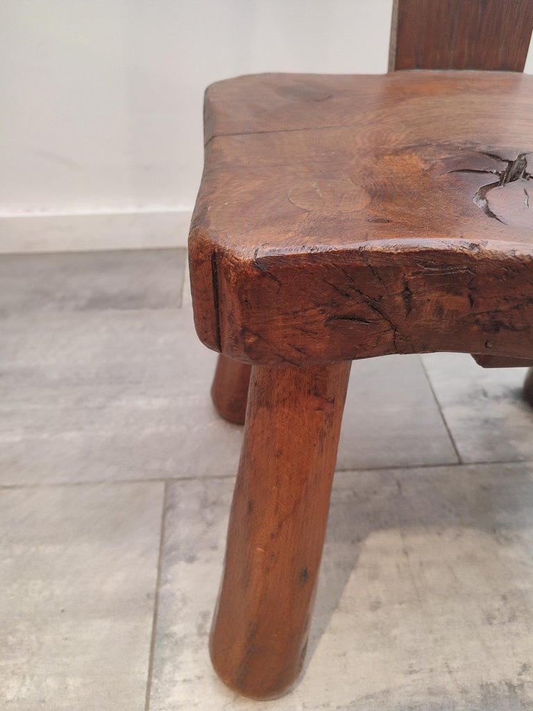 Rough Brutalist Wooden Chair from France, 1950s For Sale at 1stDibs