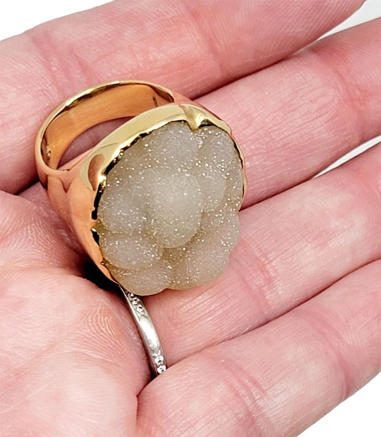 Rough Cut Opaque Gray Botryoidal Agate Cocktail Ring 18 Karat Yellow ...