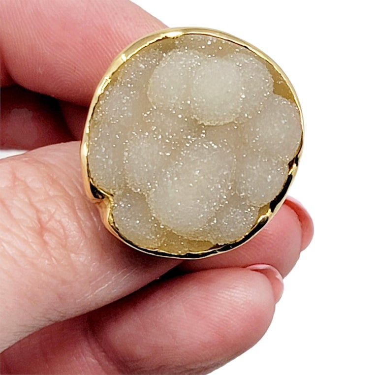 Rough Cut Opaque Gray Botryoidal Agate Cocktail Ring 18 Karat Yellow ...