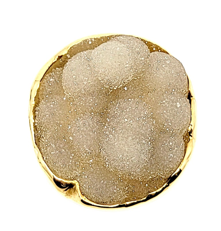 Rough Cut Opaque Gray Botryoidal Agate Cocktail Ring 18 Karat Yellow ...