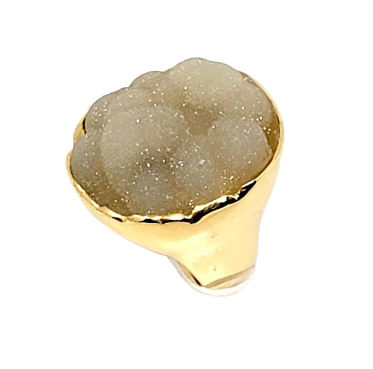 Rough Cut Opaque Gray Botryoidal Agate Cocktail Ring 18 Karat Yellow ...