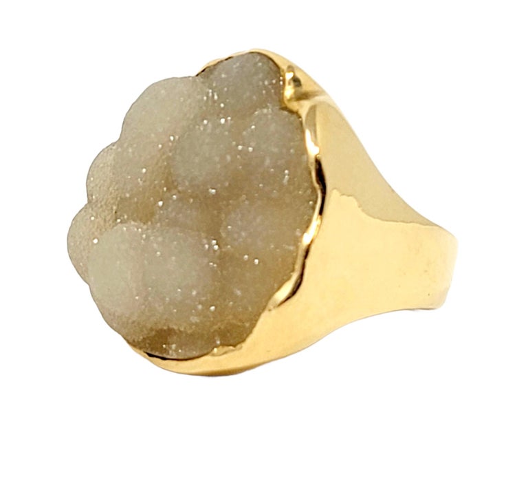 Rough Cut Opaque Gray Botryoidal Agate Cocktail Ring 18 Karat Yellow ...