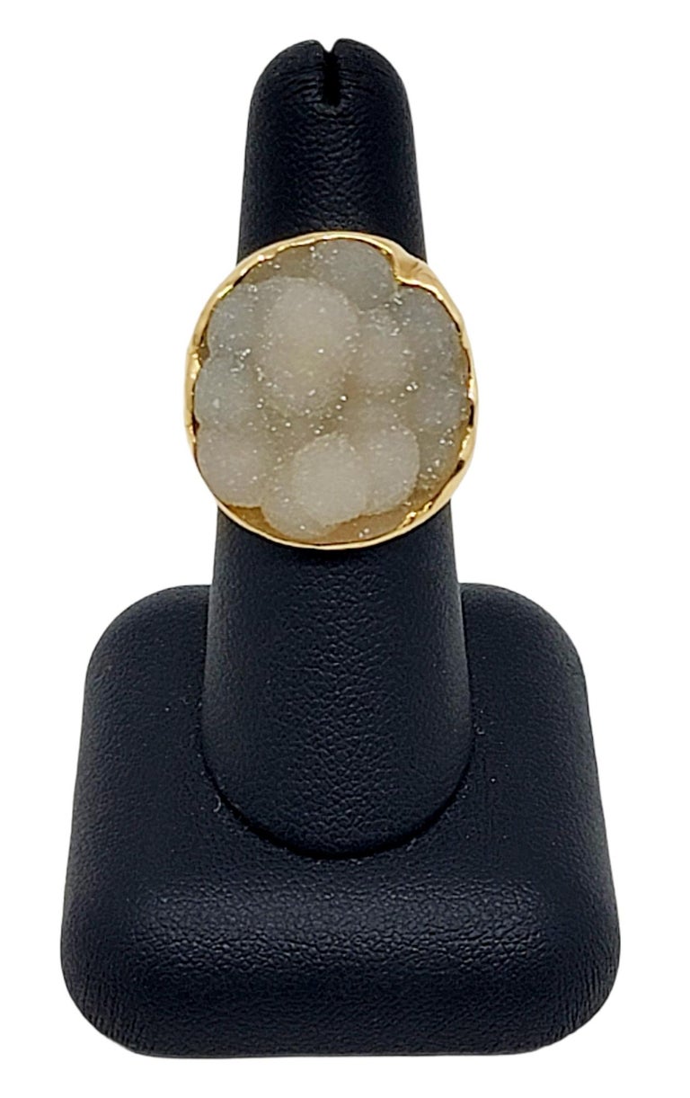 Rough Cut Opaque Gray Botryoidal Agate Cocktail Ring 18 Karat Yellow ...