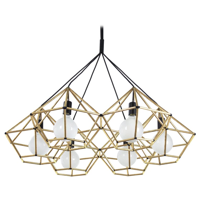 Rough Diamond Chandelier, Modern, Brass Tube, Geometric, Pendant Light ...