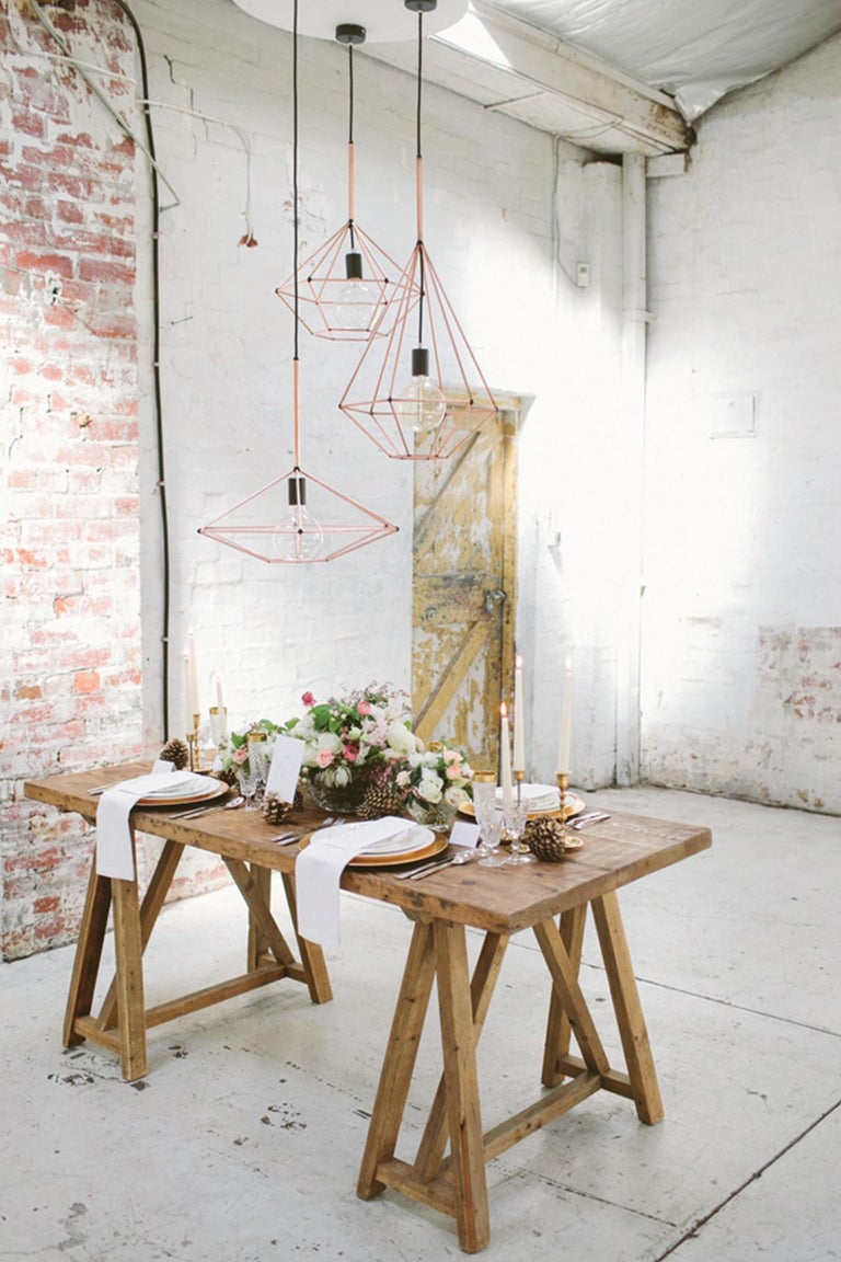 Rough Diamond, Type B, Brass Wire Frame Geometric Pendant Light For ...