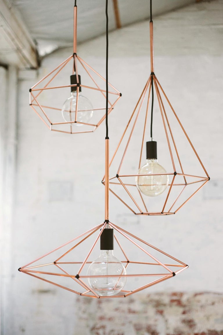 Rough Diamond Type B, Copper Wire Frame Geometric Pendant Light For ...