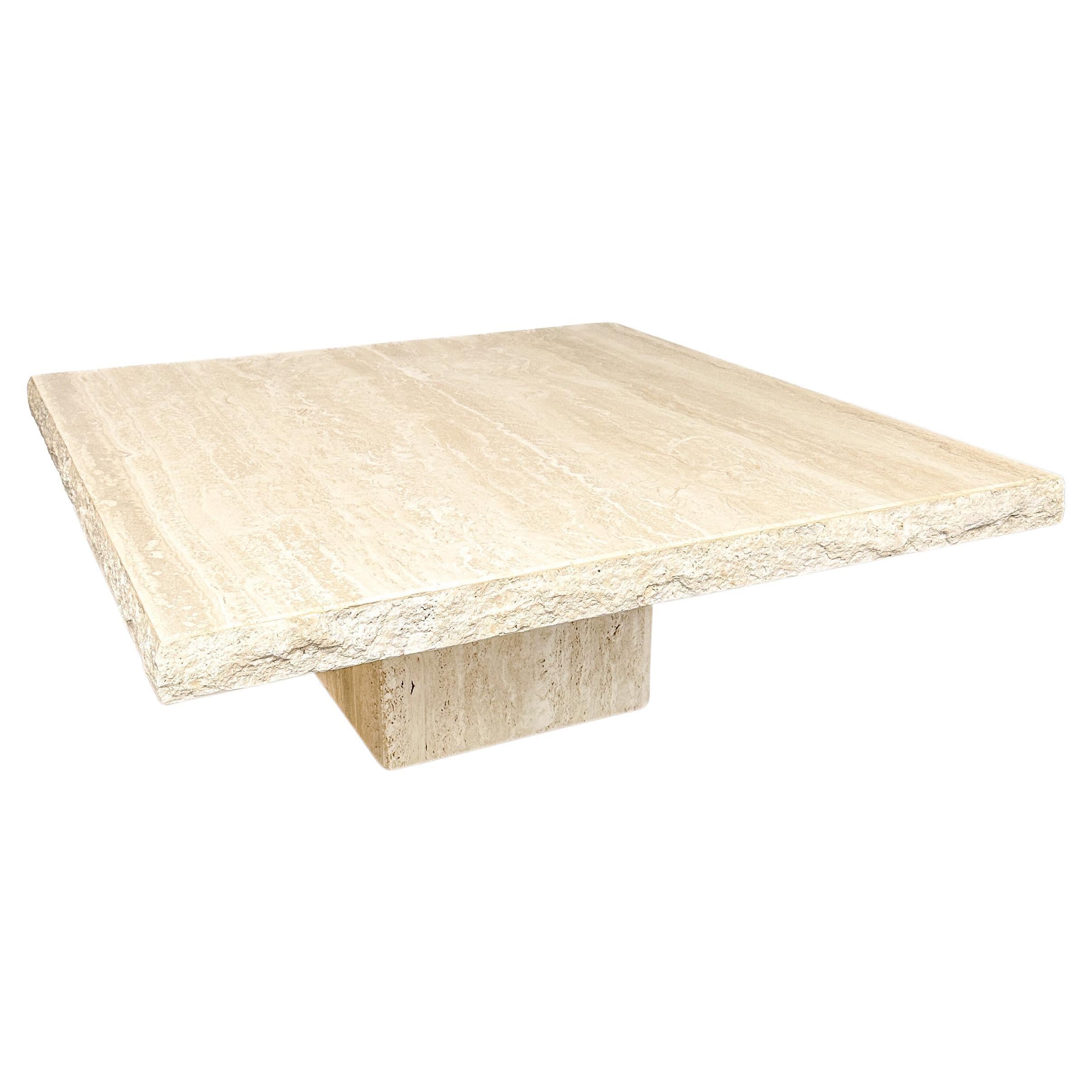 Square Travertine Coffee Table with Beveled Edge, 1980s, Restored For ...