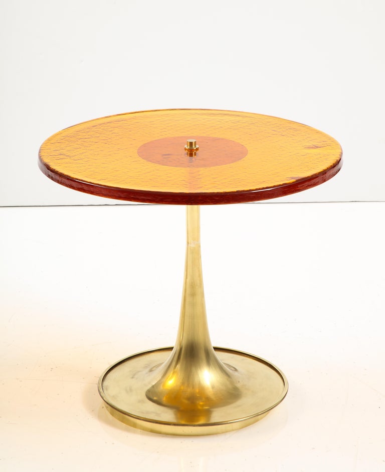 Round Amber Deep Gold Murano Glass and Brass Martini or Side Table ...