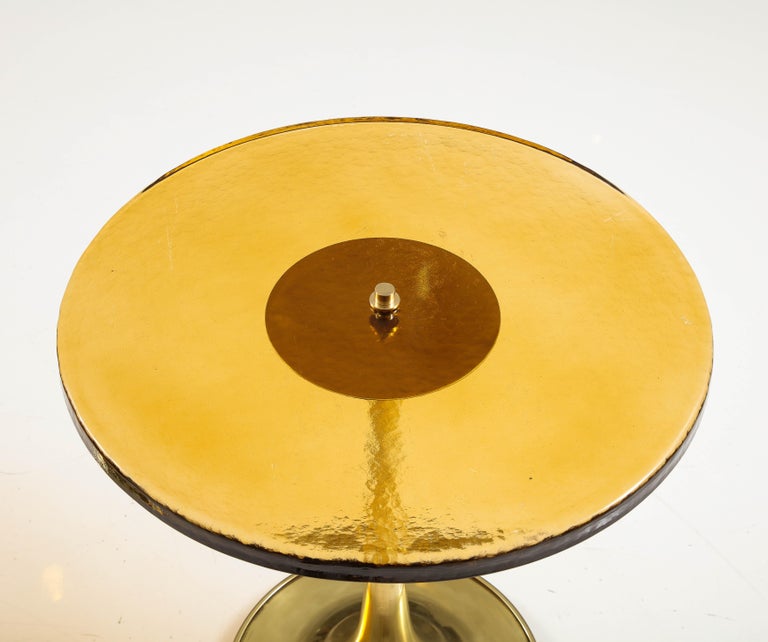 Round Amber Deep Gold Murano Glass and Brass Martini or Side Table ...